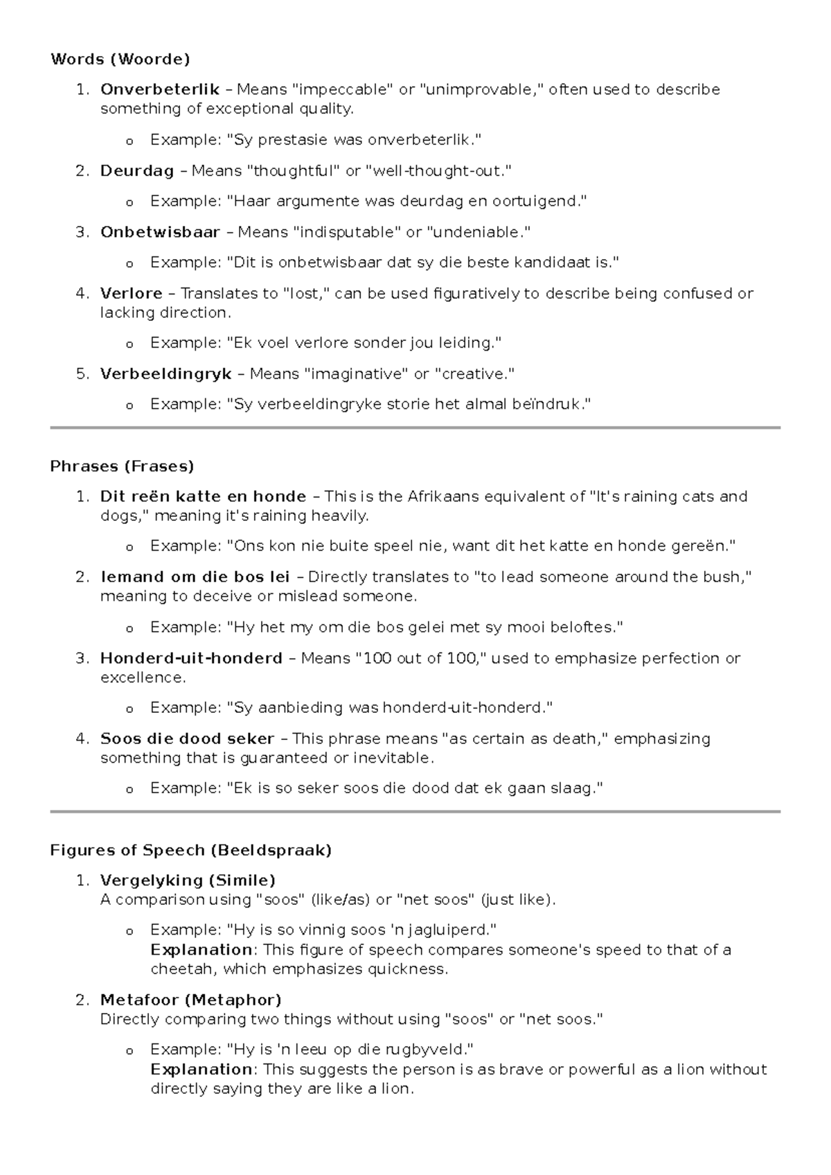 Afrikaans Essay Writing Notes: Words, Phrases, and Figures of Speech ...