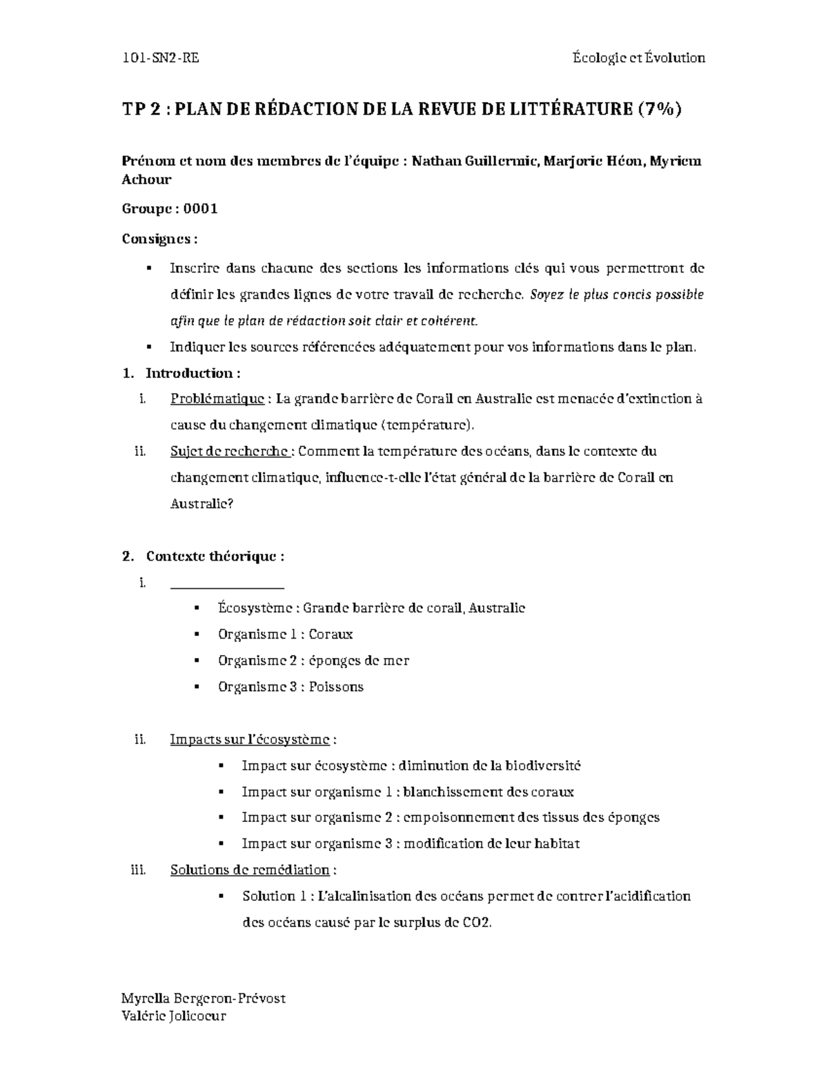 Plan de redaction bio - for my project - 101-SN2-RE Écologie et ...