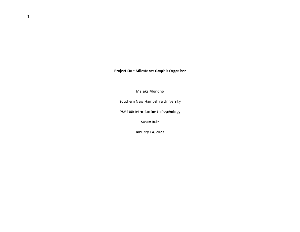 PSY108 Project One Milestone: Graphic Organizer on Perspectives of ...