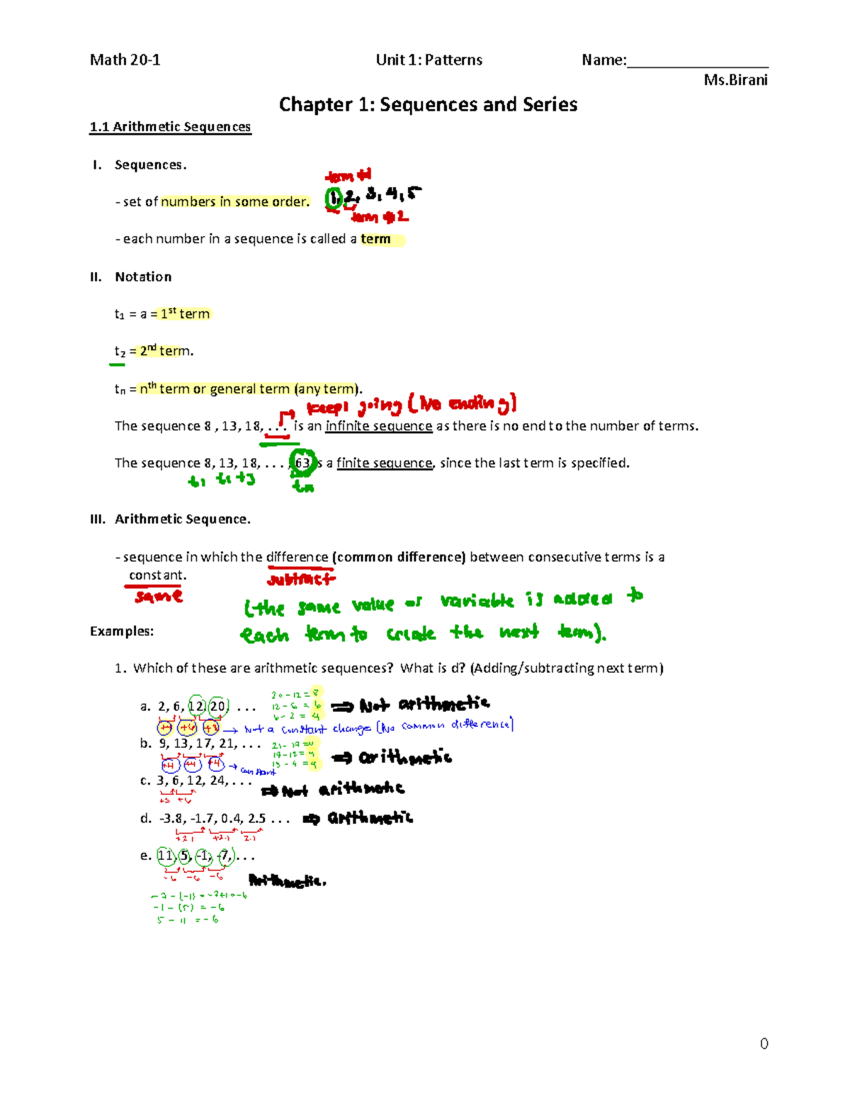 Math 101: Week 1 Class Notes on Sequences & Series - Studocu