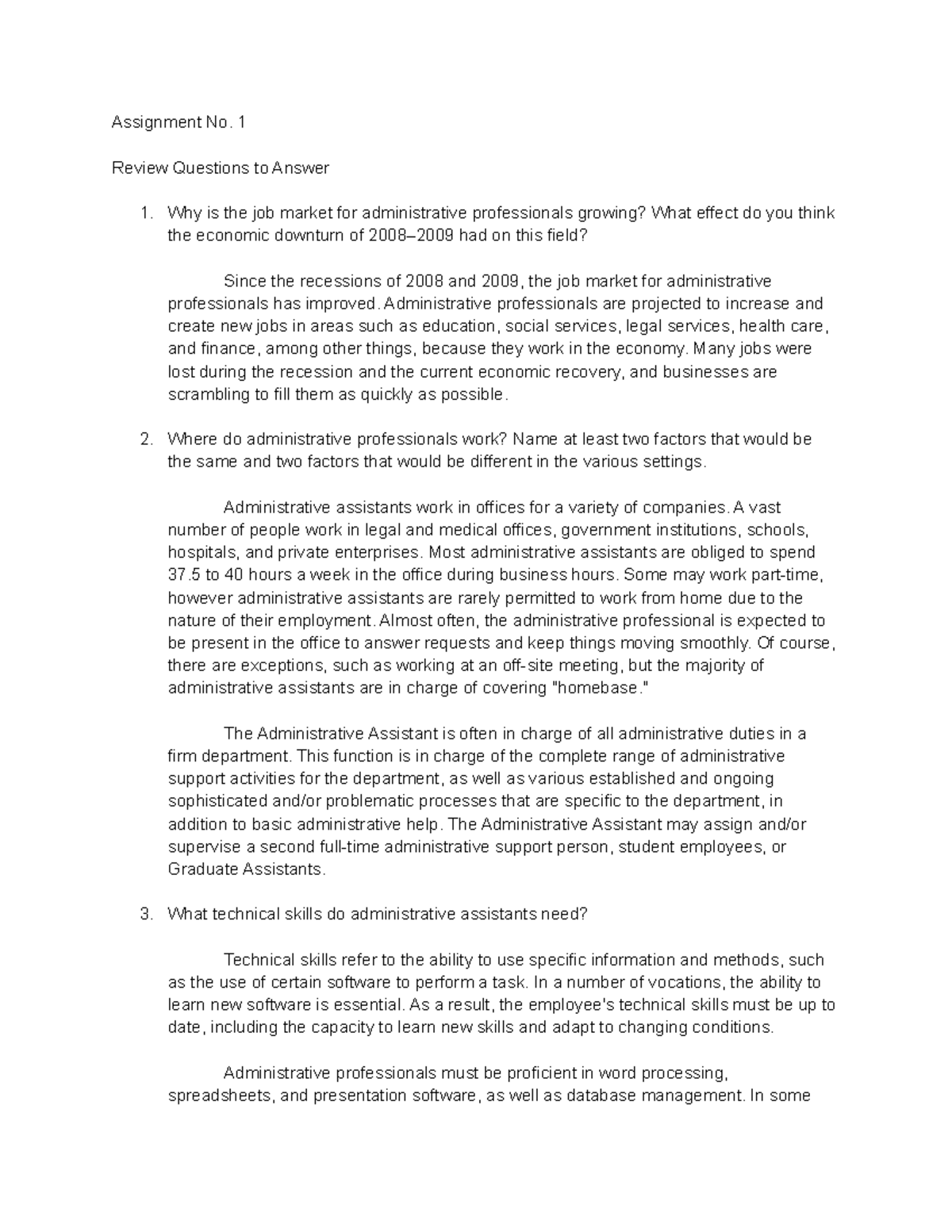 AOM-Assignment-No - ASSIGNMENT 1 - Assignment No. 1 Review Questions to Answer Why is the job ...