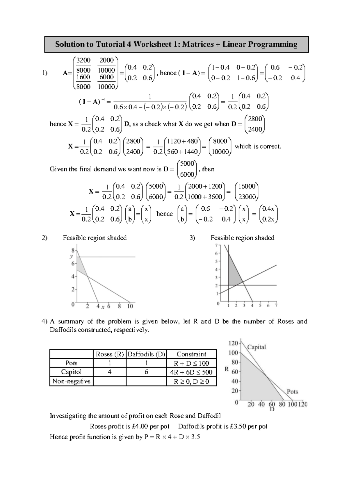 Tutorial 4 Solutions Matrices Linear Programming Analysis Studocu