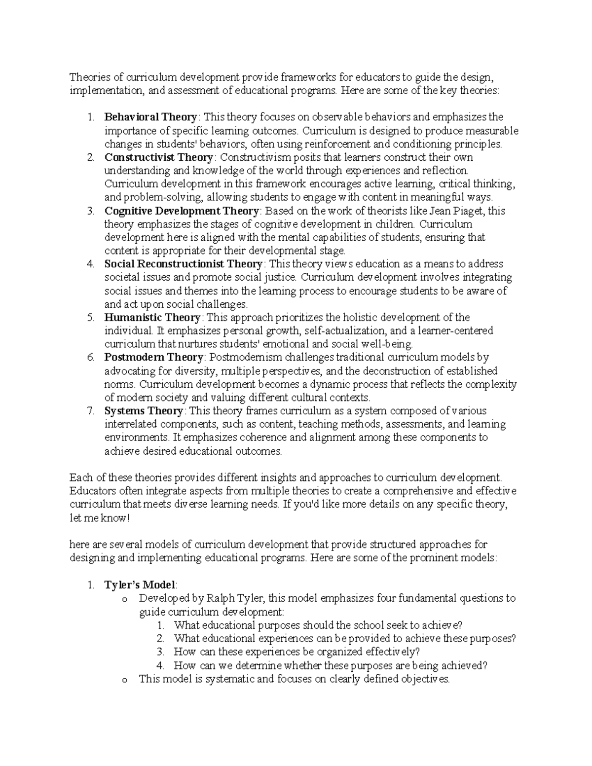 Strand 1 - Curriculum Development Theories & Models for Grade 6 - Studocu