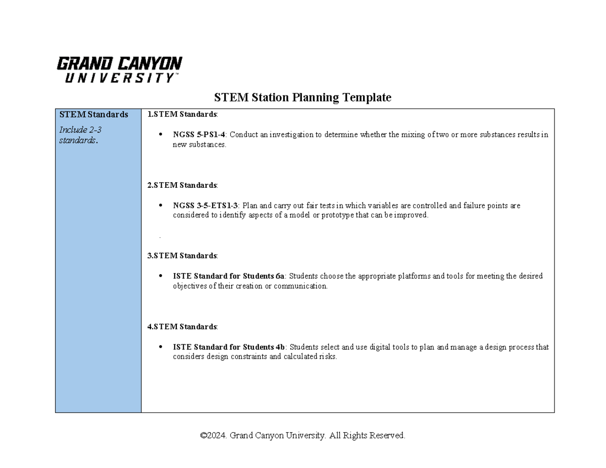 ELM 463 RS T5 STEM Station Planning Template & Learning Objectives ...