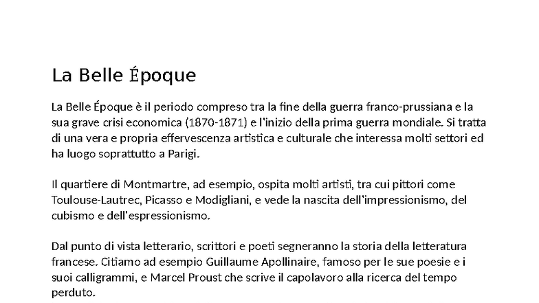 La Belle Époque: Arte, Cultura e Innovazioni (Storia) - Studocu