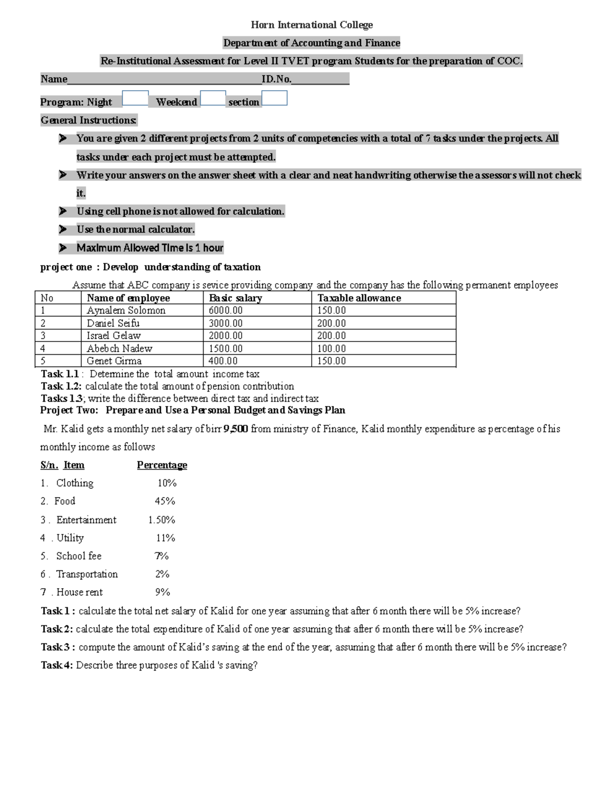 COC Exam Level II - HIC: Accounting & Finance Assessment Notes - Studocu