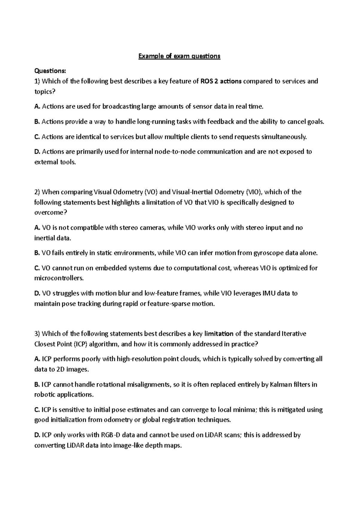 Exam Question Examples for Robotics (Course Code: ROB 101) - Studocu