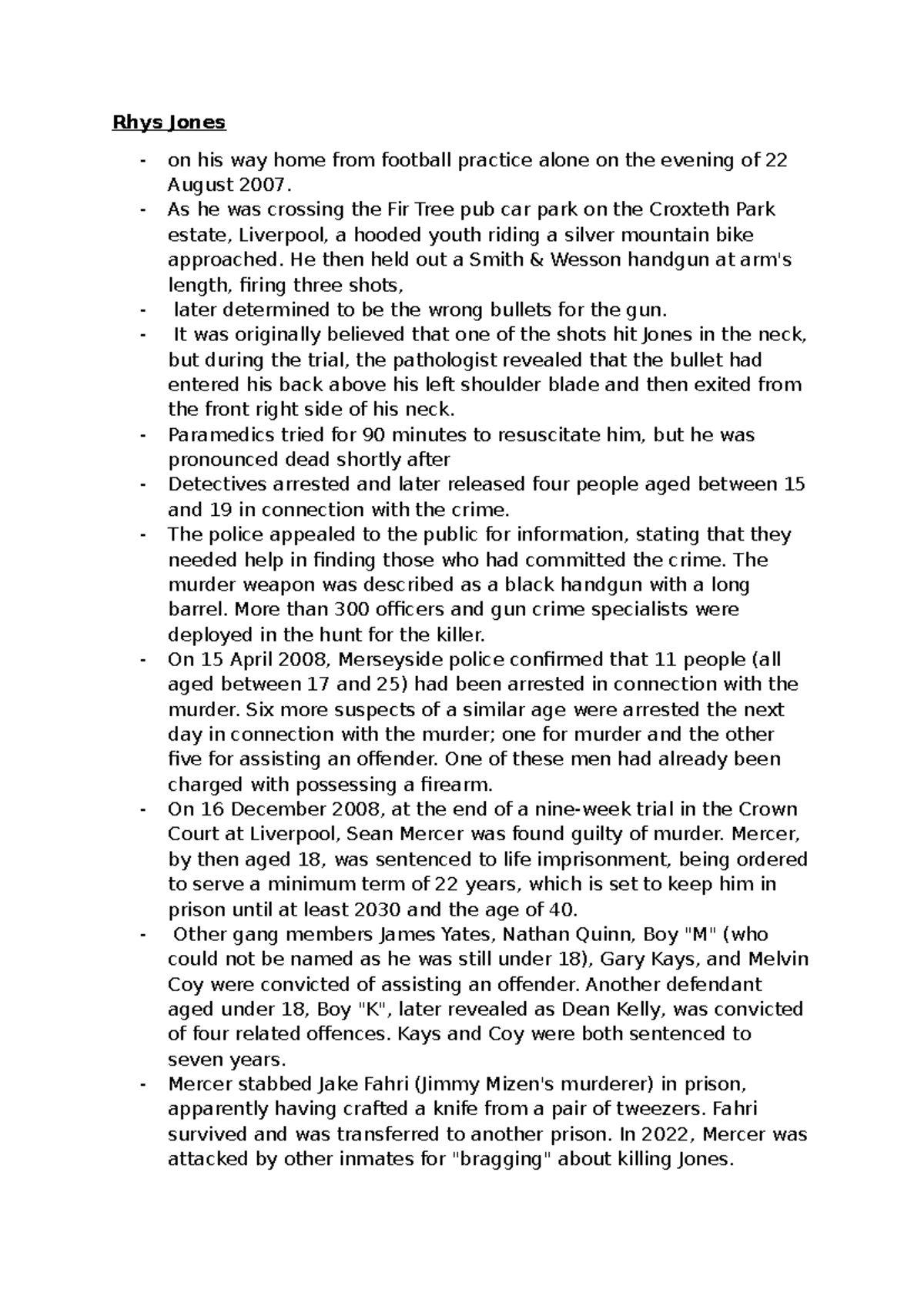 Rhys Jones Murder Case Study: Details and Legal Proceedings - Studocu