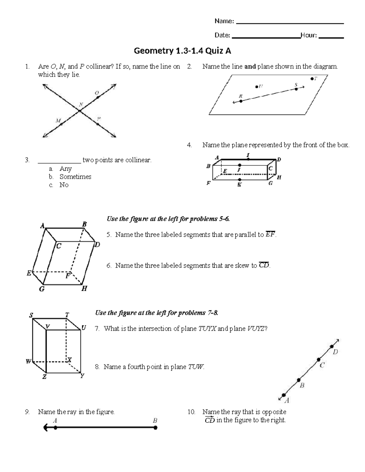 Geometry Quiz A: Foundations (1.3-1.4) - Studocu