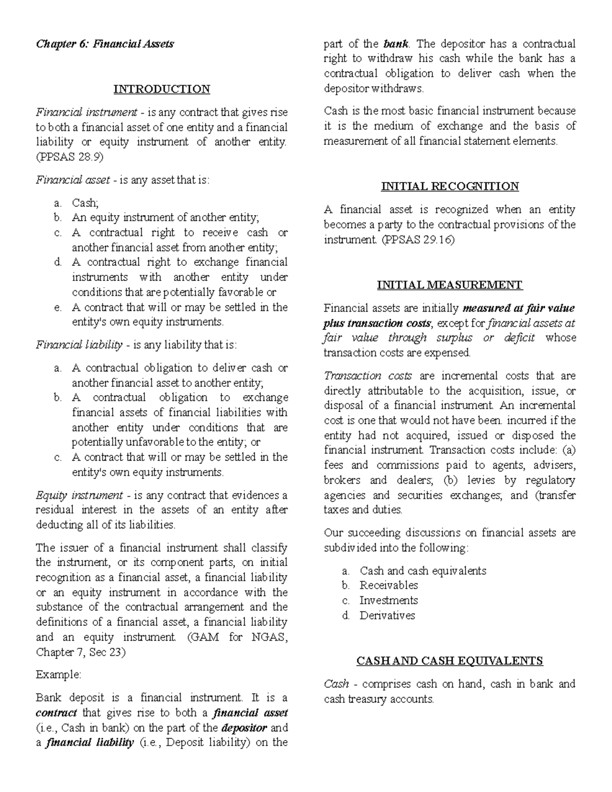 Chapter 6: Key Concepts of Financial Assets and Their Management - Studocu