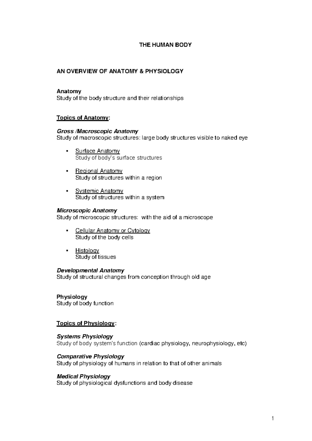 Ch 1: Overview of Human Body Anatomy & Physiology - Studocu