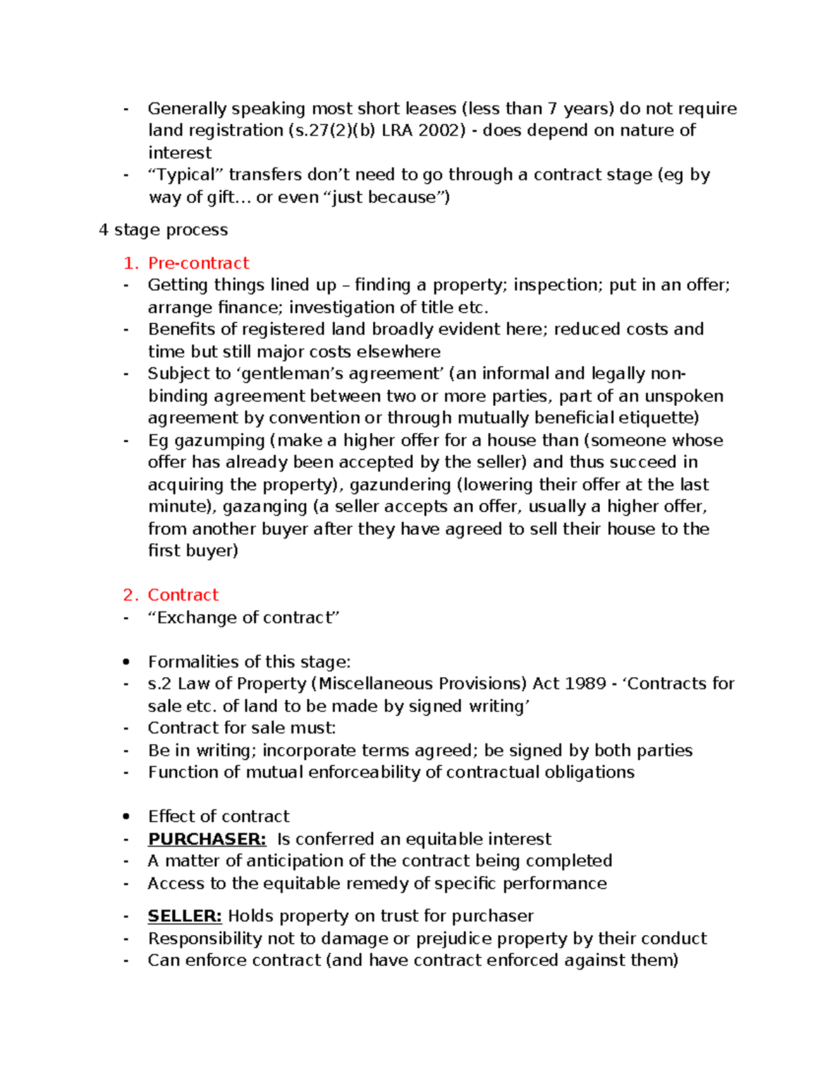 Conveyancing Process - 2nd Year Land Law Lecture Notes Overview - Studocu