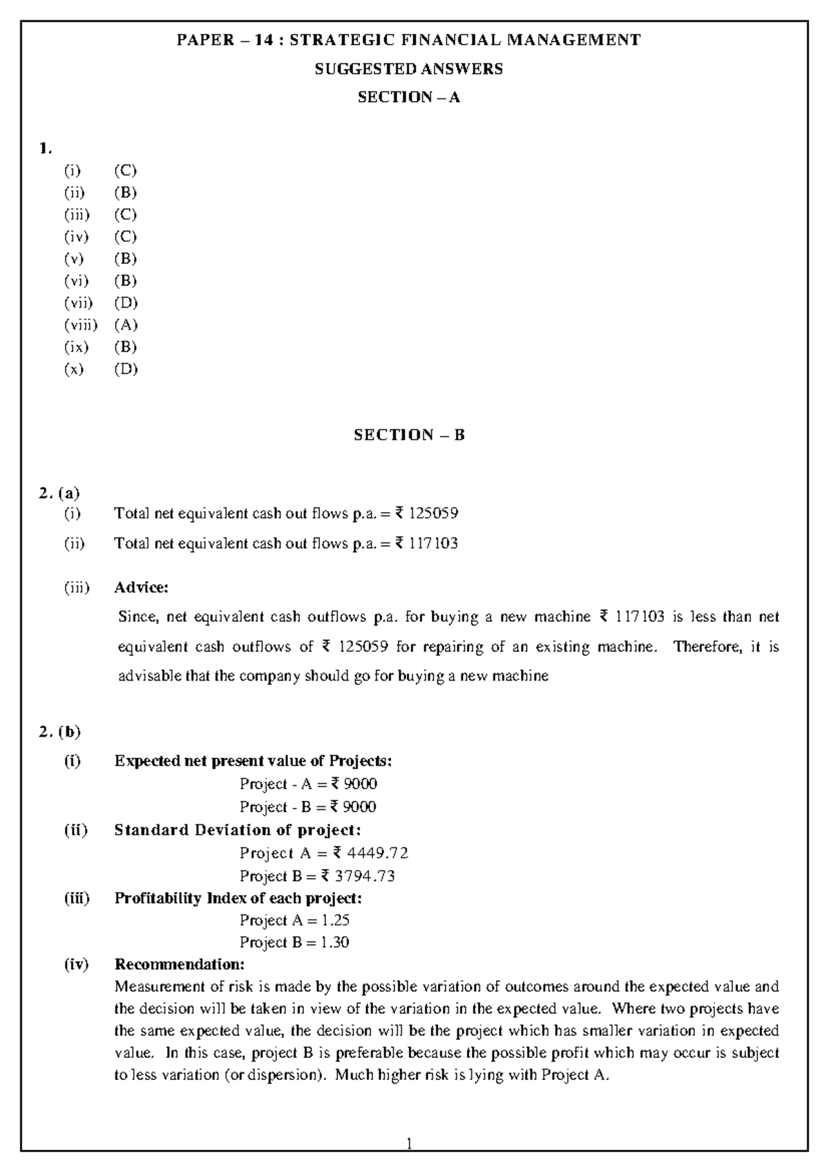 P14 S16 - Icmai past year question paper - PAPER – 14 : STRATEGIC FINANCIAL MANAGEMENT SUGGESTED ...