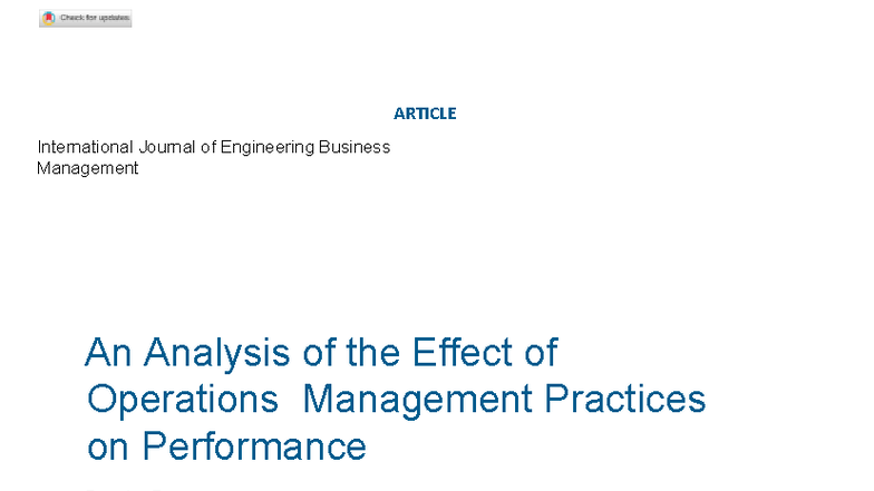 An Analysis of Operations Management Practices on SME Performance - Studocu