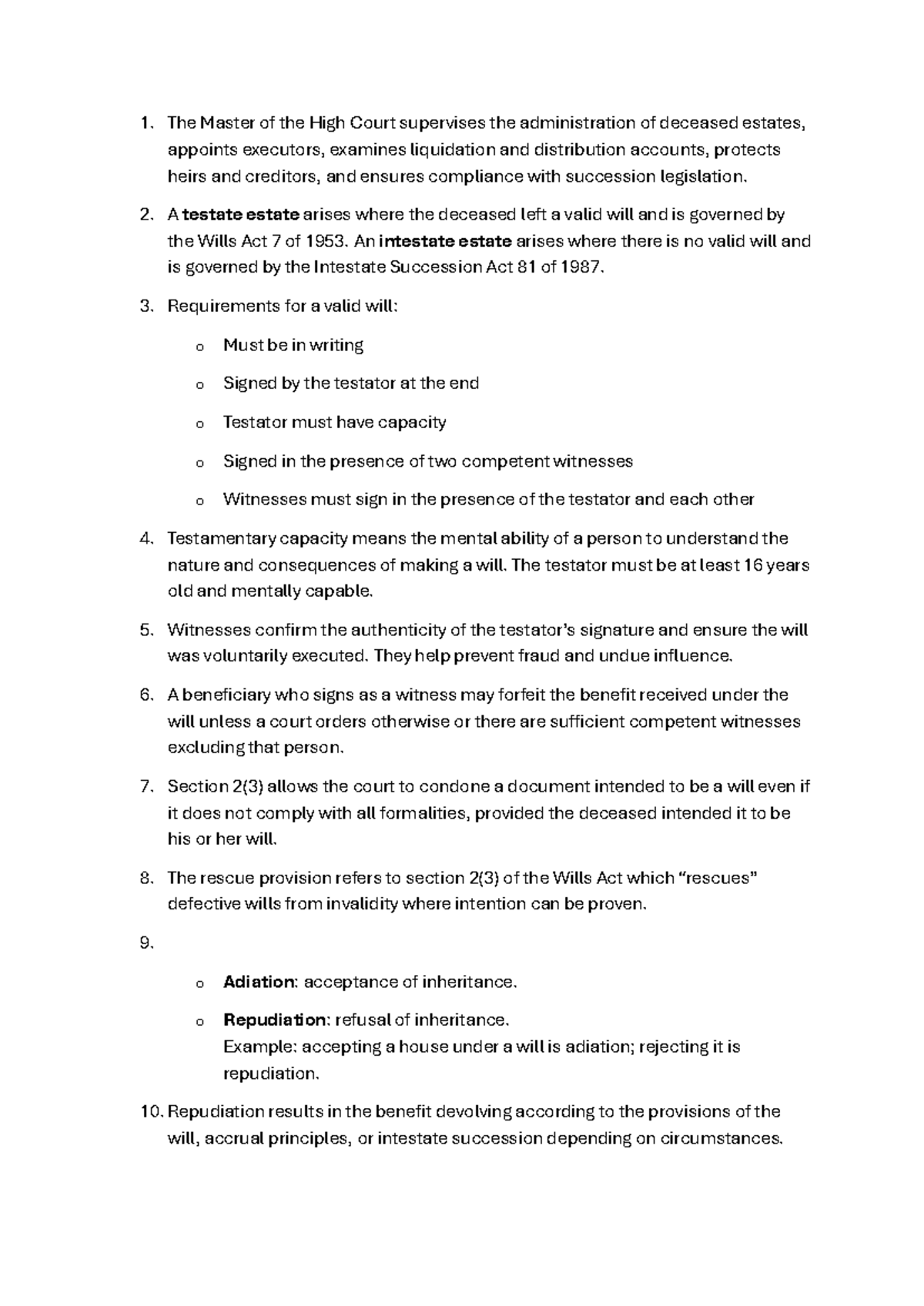 Answers to Possible Oral Questions P2: Deceased Estates & Wills ...