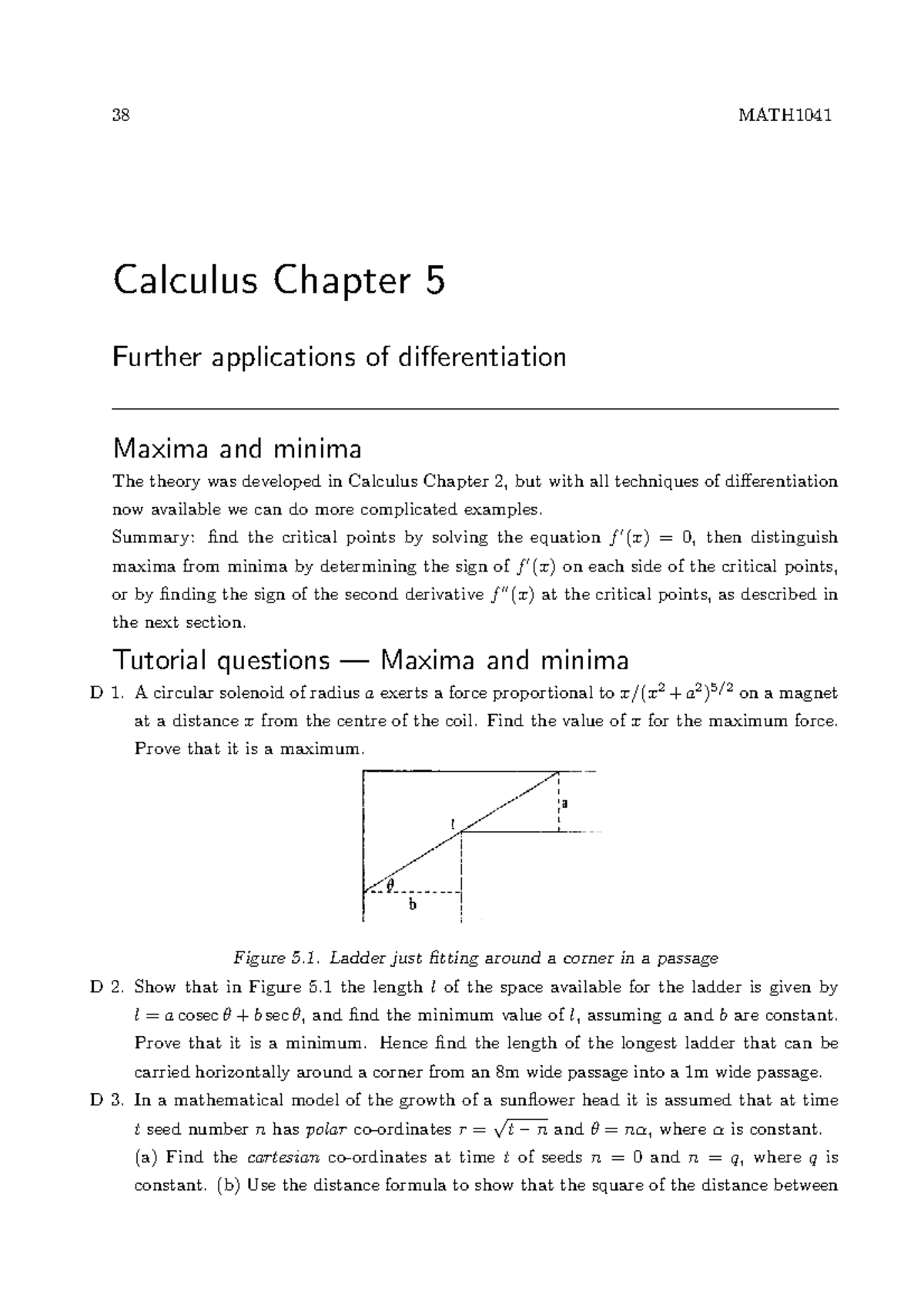 MATH1041 Calculus Chapter 5: Advanced Differentiation Techniques - Studocu
