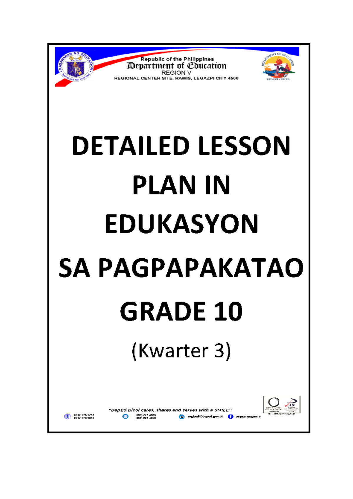 ESP 10 3rd Quarter Detailed Lesson Plan on Pagmamahal sa Diyos - Studocu