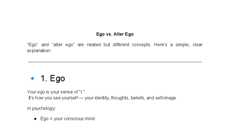 Ego vs. Alter Ego: Understanding Key Psychological Concepts - Studocu
