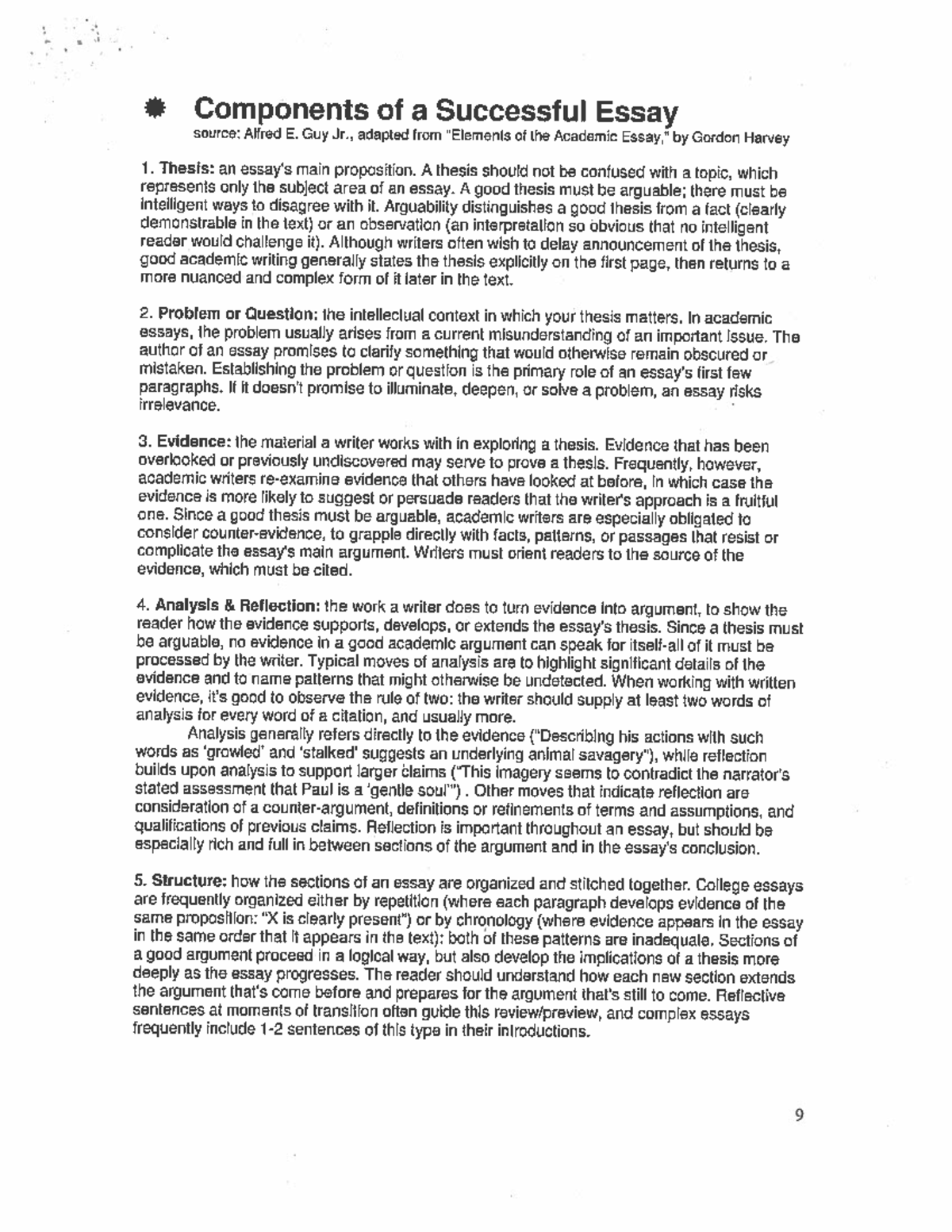 Components of a Successful Essay - Guy Jr., adapted from of the ...