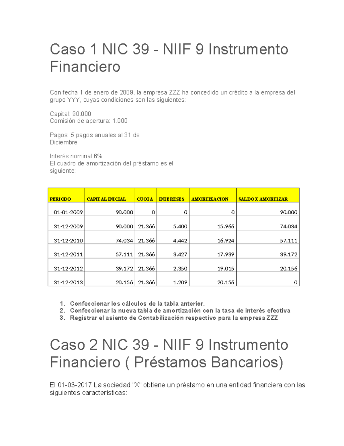 Caso 1 y Caso 2 - NIC 39 y NIIF 9: Detalles de Instrumentos Financieros ...