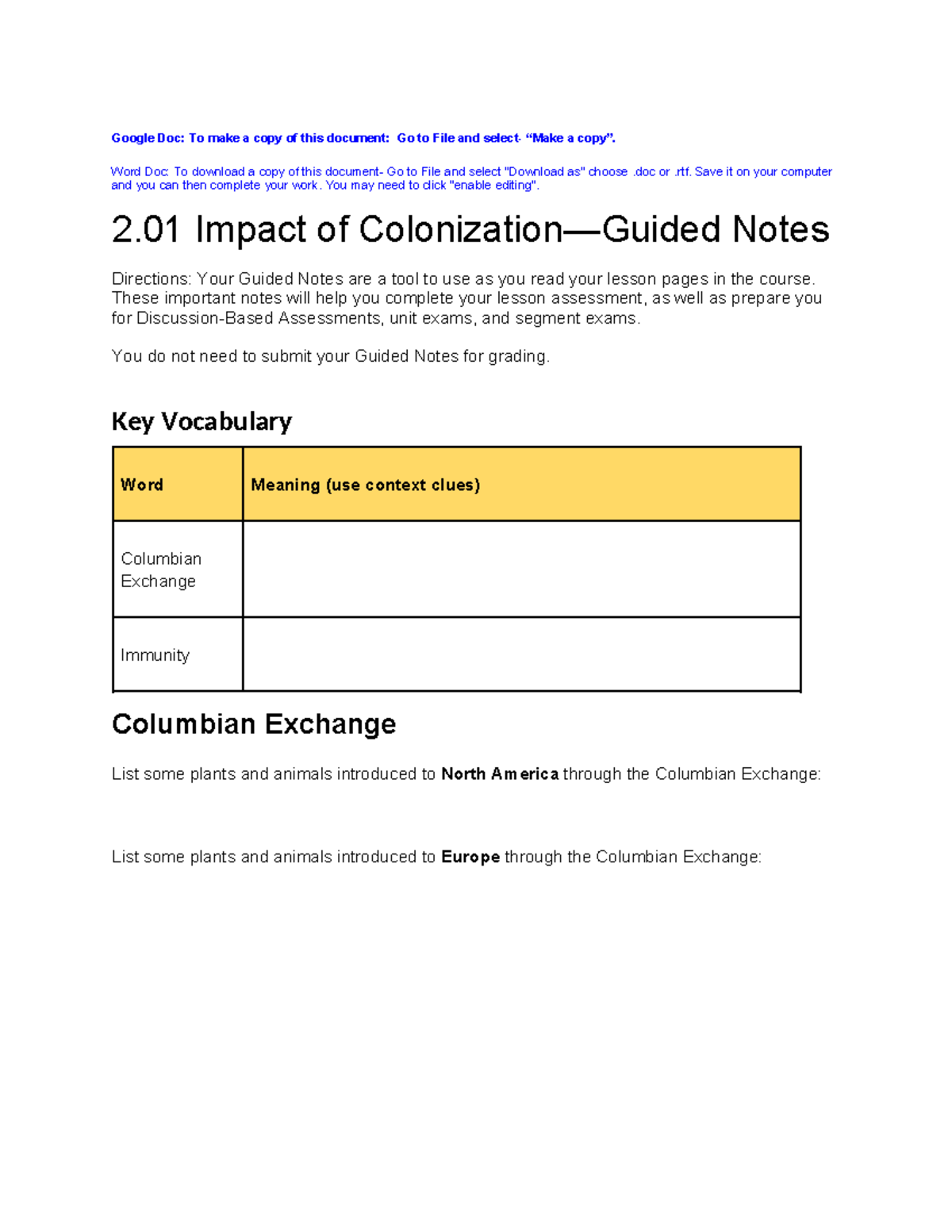 Entire Module 2 Guided Notes - Google Doc: To make a copy of this ...
