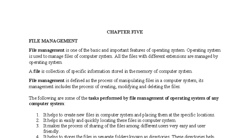 FILE MANAGEMENT IN OPERATING SYSTEMS - CHAPTER 5 - Studocu