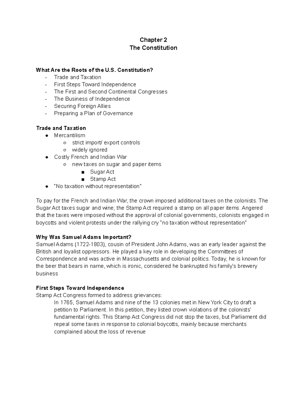 Chapter 2: The Constitution - Chapter 2 The Constitution What Are the Roots of the U ...