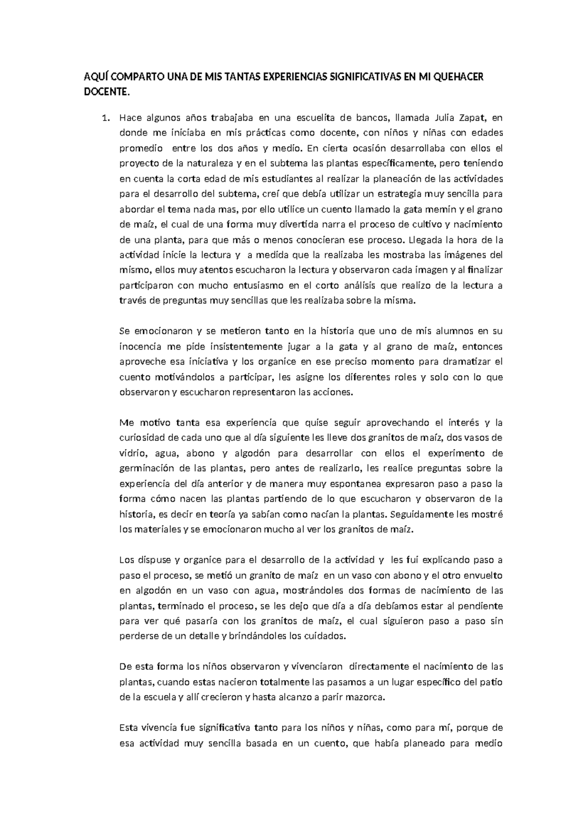 AQUÍ COMPARTO UNA EXPERIENCIA SIGNIFICATIVA EN MI QUEHACER DOCENTE ...