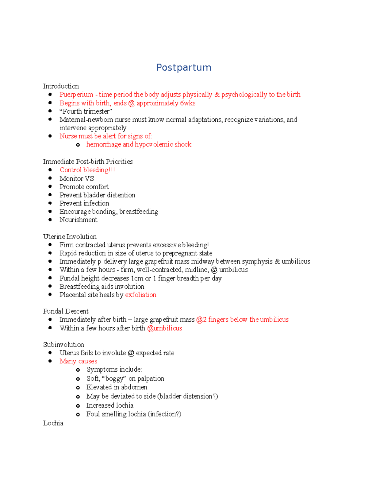 Postpartum - PP process (miller) - Postpartum Introduction Puerperium ...