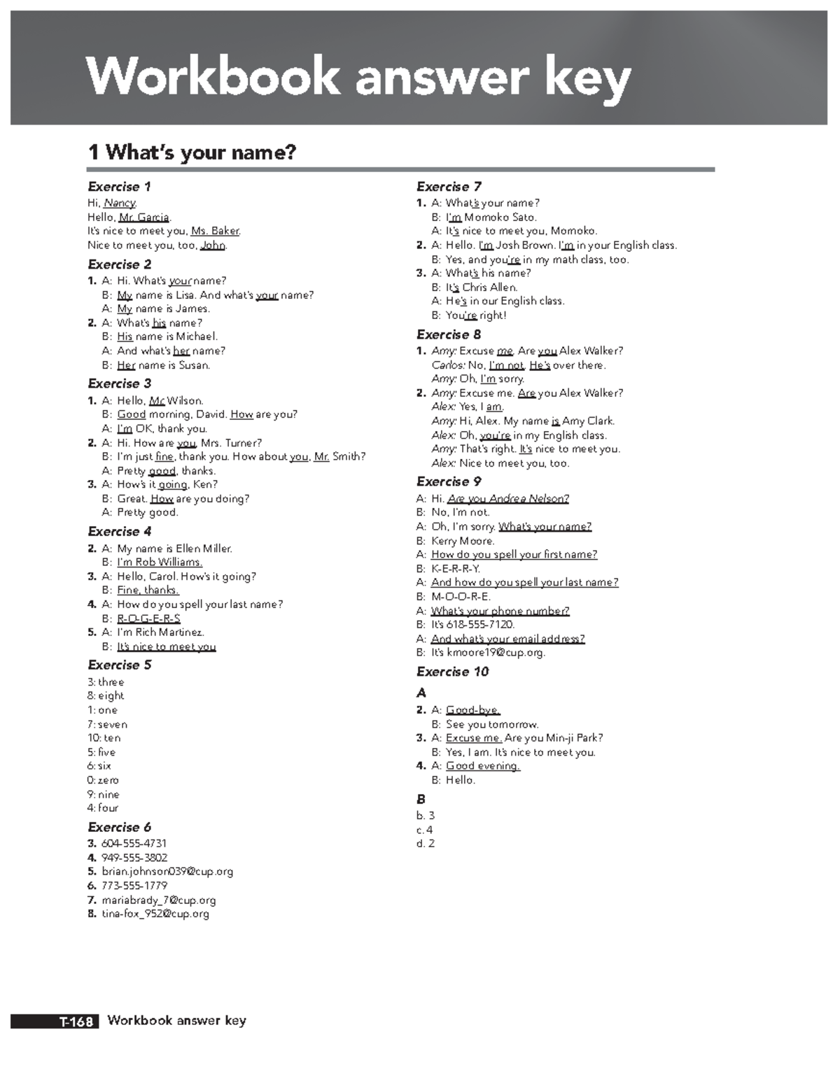 Intro 5th Workbook Answer Key: Exercises for Basic Conversational ...