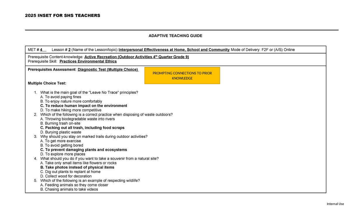 2025 INSET FOR SHS TEACHERS: Adaptive Teaching Guide for Interpersonal ...