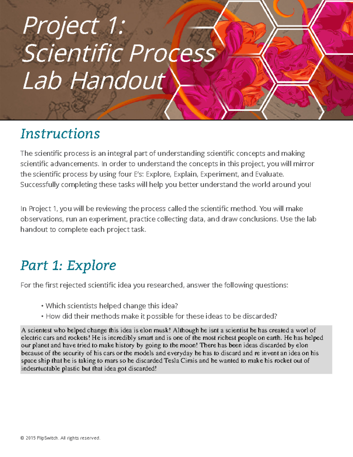 SC101 HSPS Project 1 Scientific Method Lab Handout - Project 1 ...