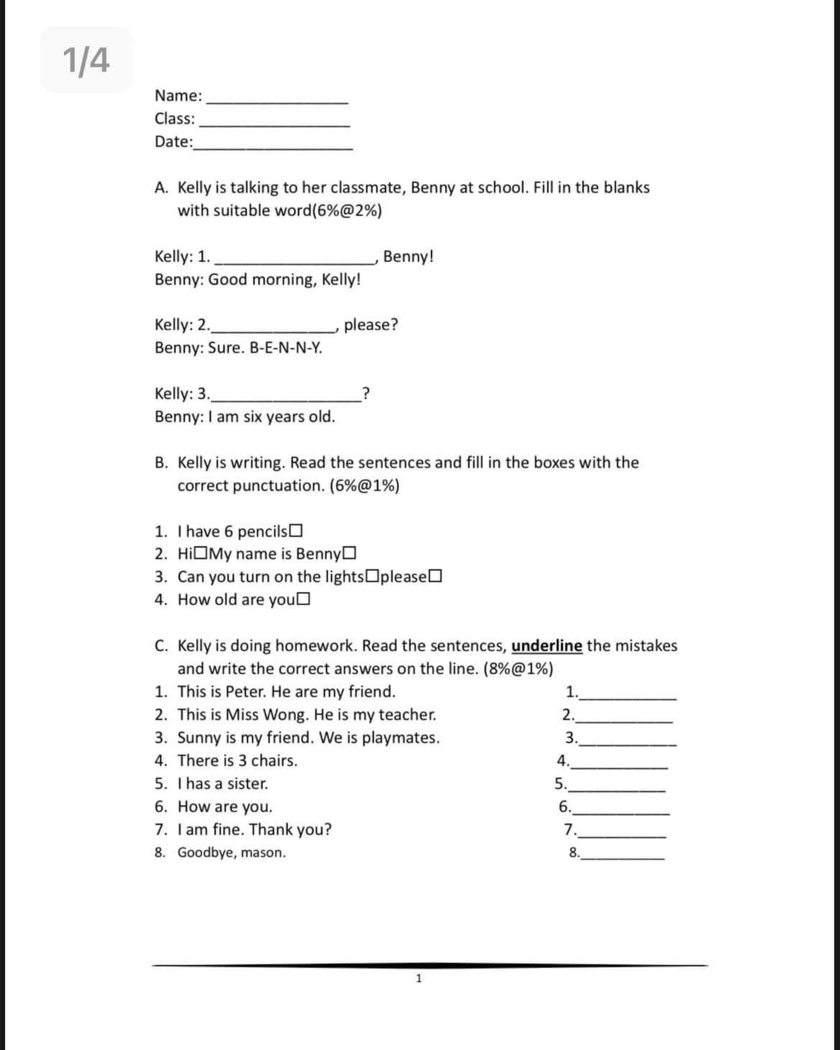 P1 1st Exam 3 - English Fill-in-the-Blanks & Punctuation - Studocu