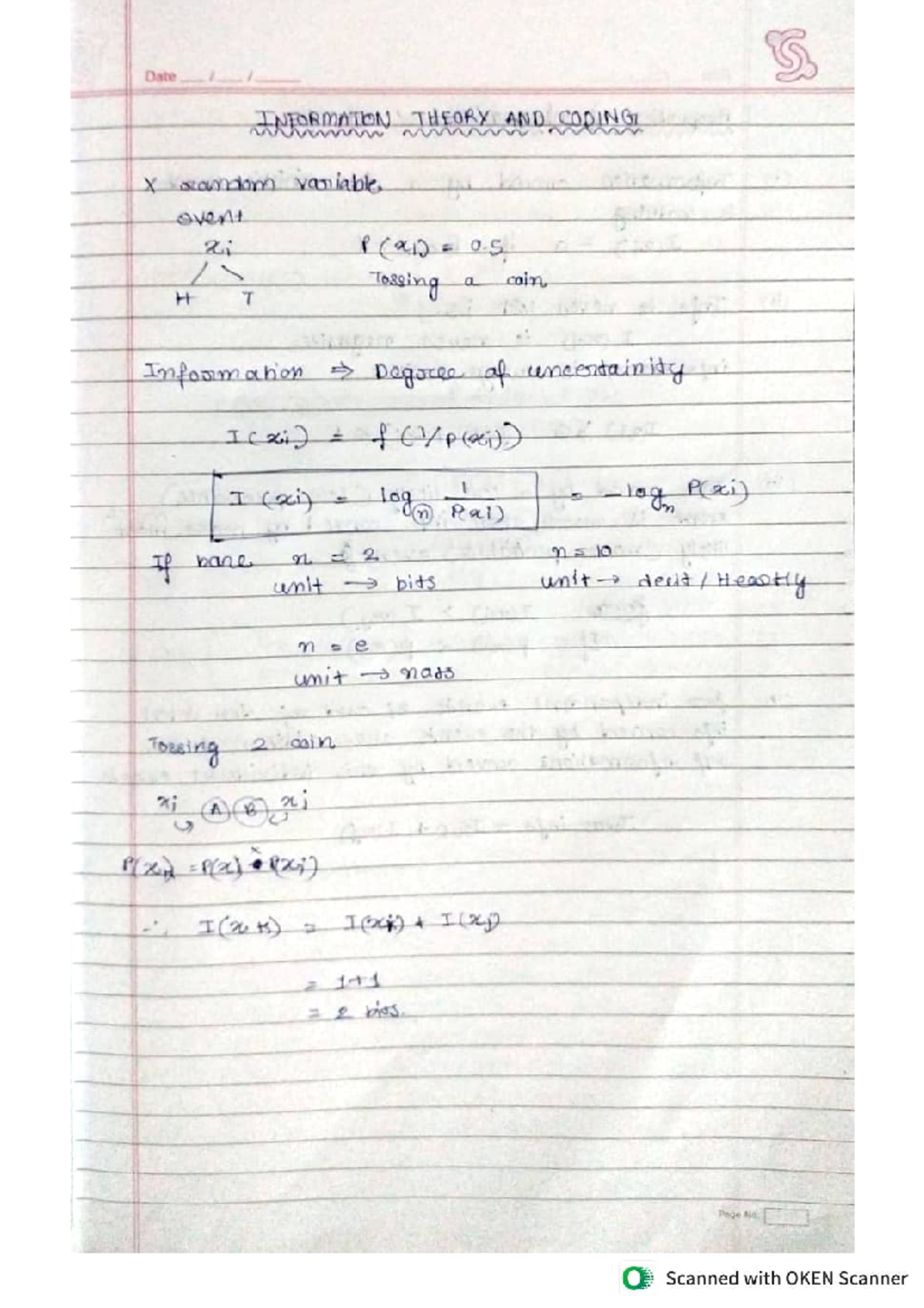 ITC 55: Lecture Notes on Information Theory and Coding - Studocu