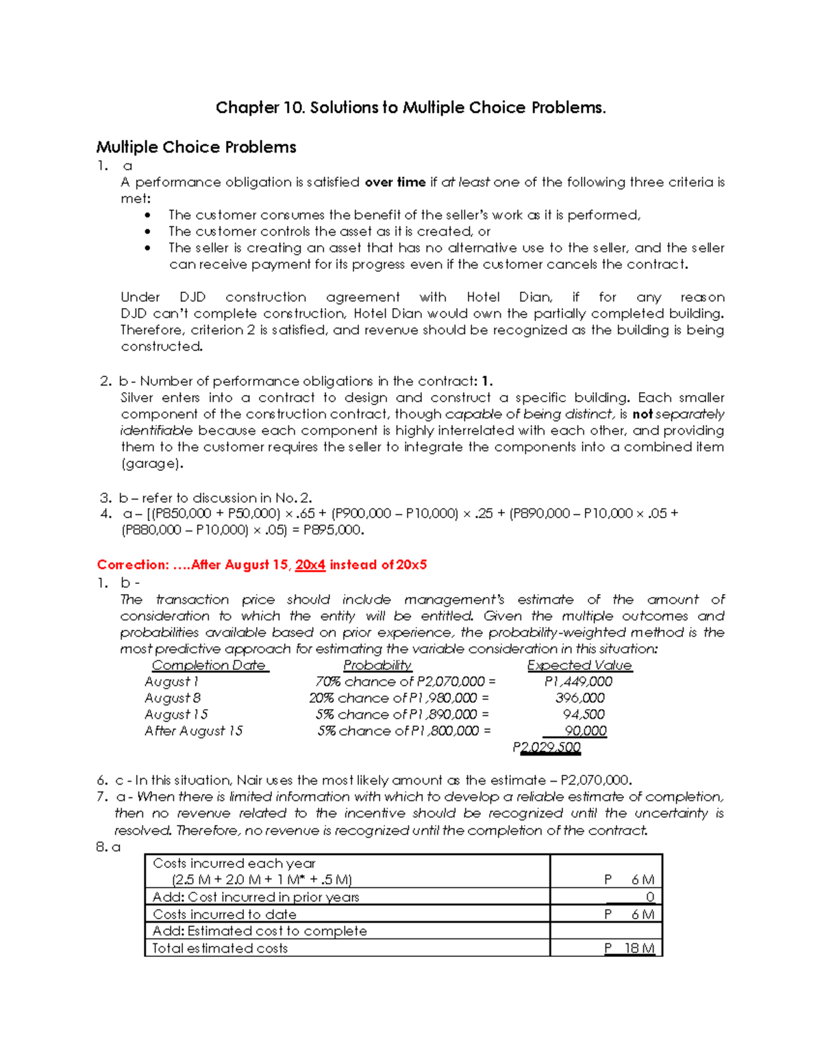 Accounting for Special Transactions: Chapter 10 MCQs Solutions - Studocu
