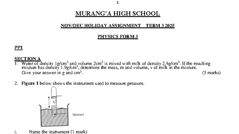 PHYSICS FORM 3 TERM 3 2025 REVISION GUIDELINES - Studocu
