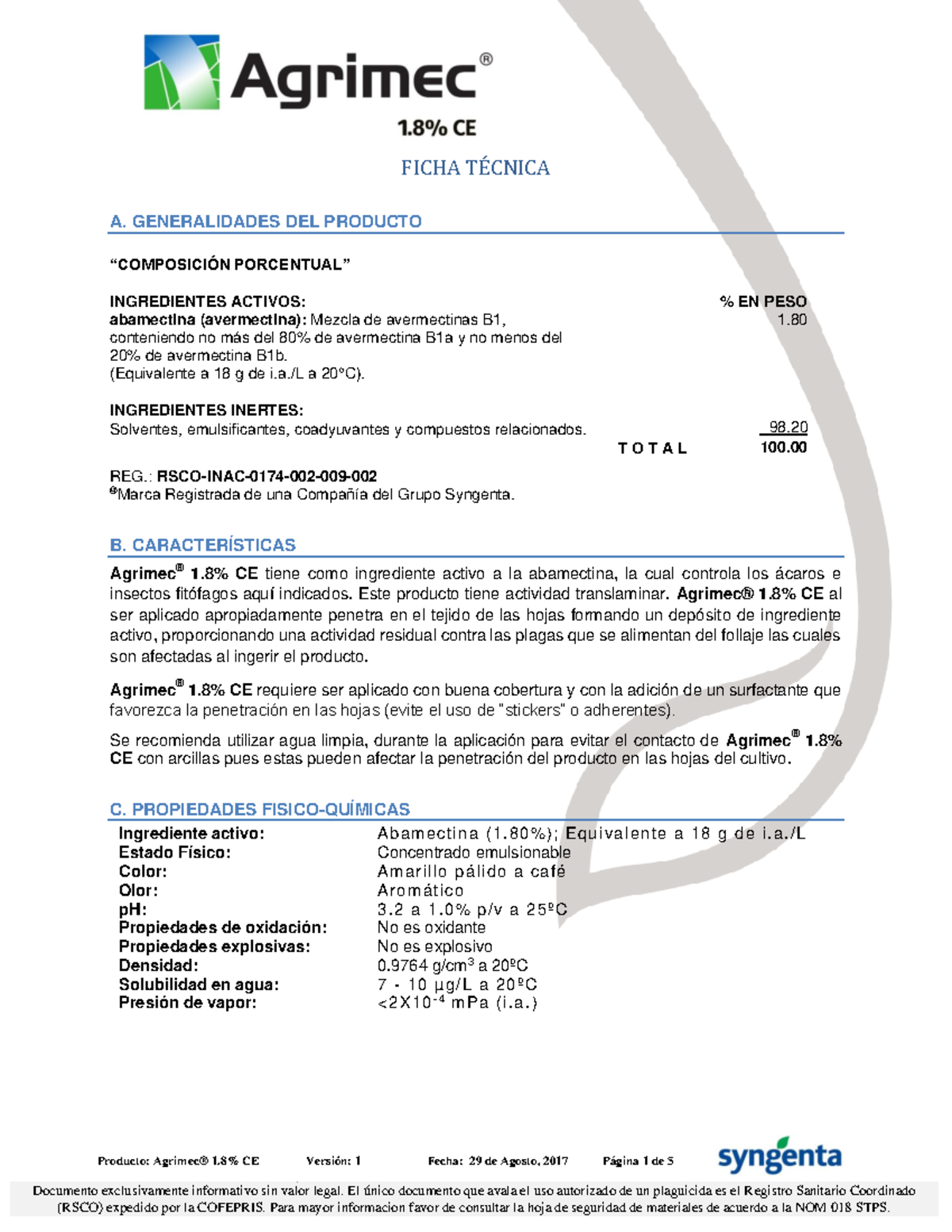 FICHA TÉCNICA: Agrimec CE - Ingredientes y Aplicaciones - Studocu