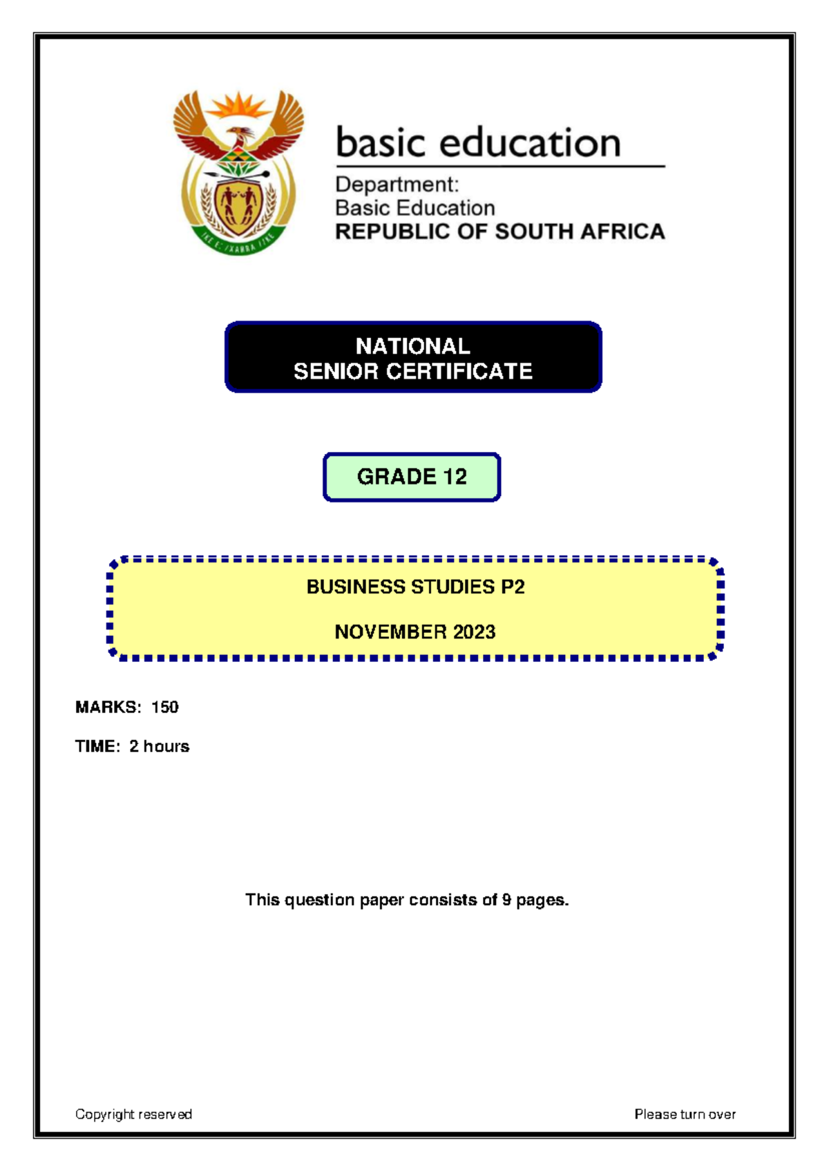 2023 NSC Business Studies Grade 12 P2 Exam Paper - Studocu