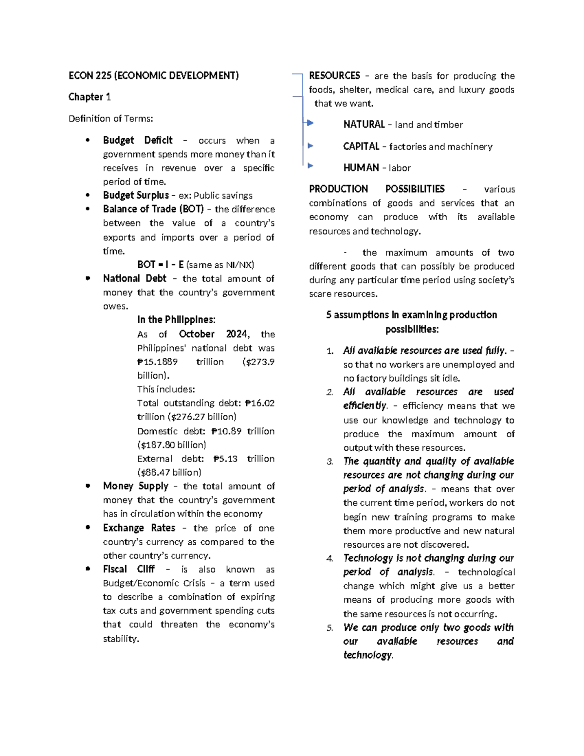 ECON 225 (ECONOMIC DEVELOPMENT) Chapter 1: Key Terms & Concepts - Studocu