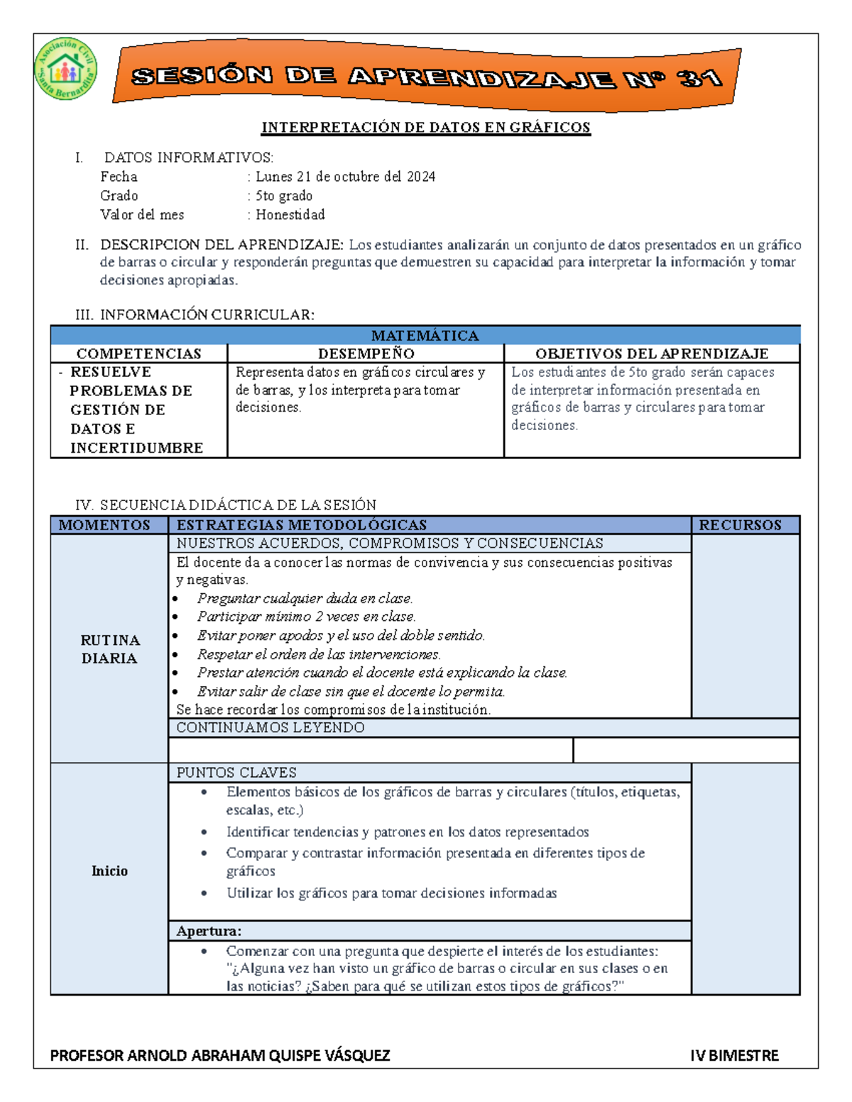Interpretación de Gráficos y Datos en 5to y 6to grado: Sesión 31 - Studocu
