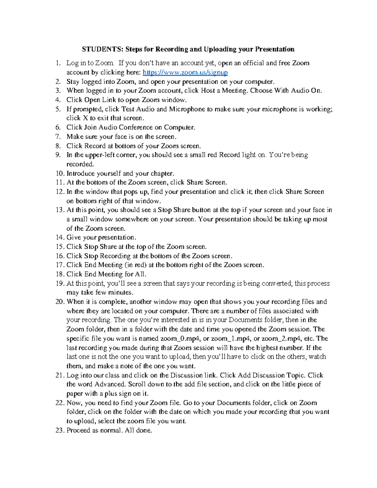 For Students Steps for Recording and Uploading your Presentation ...
