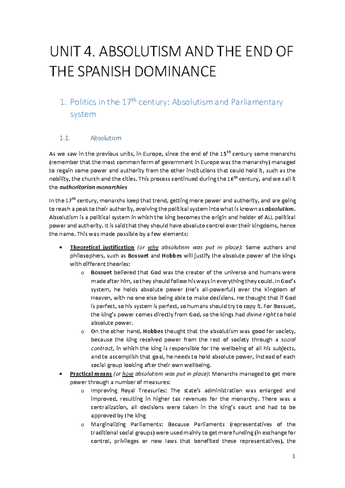 UNIT 4: Absolutism and the Decline of Spanish Dominance in the 17th ...