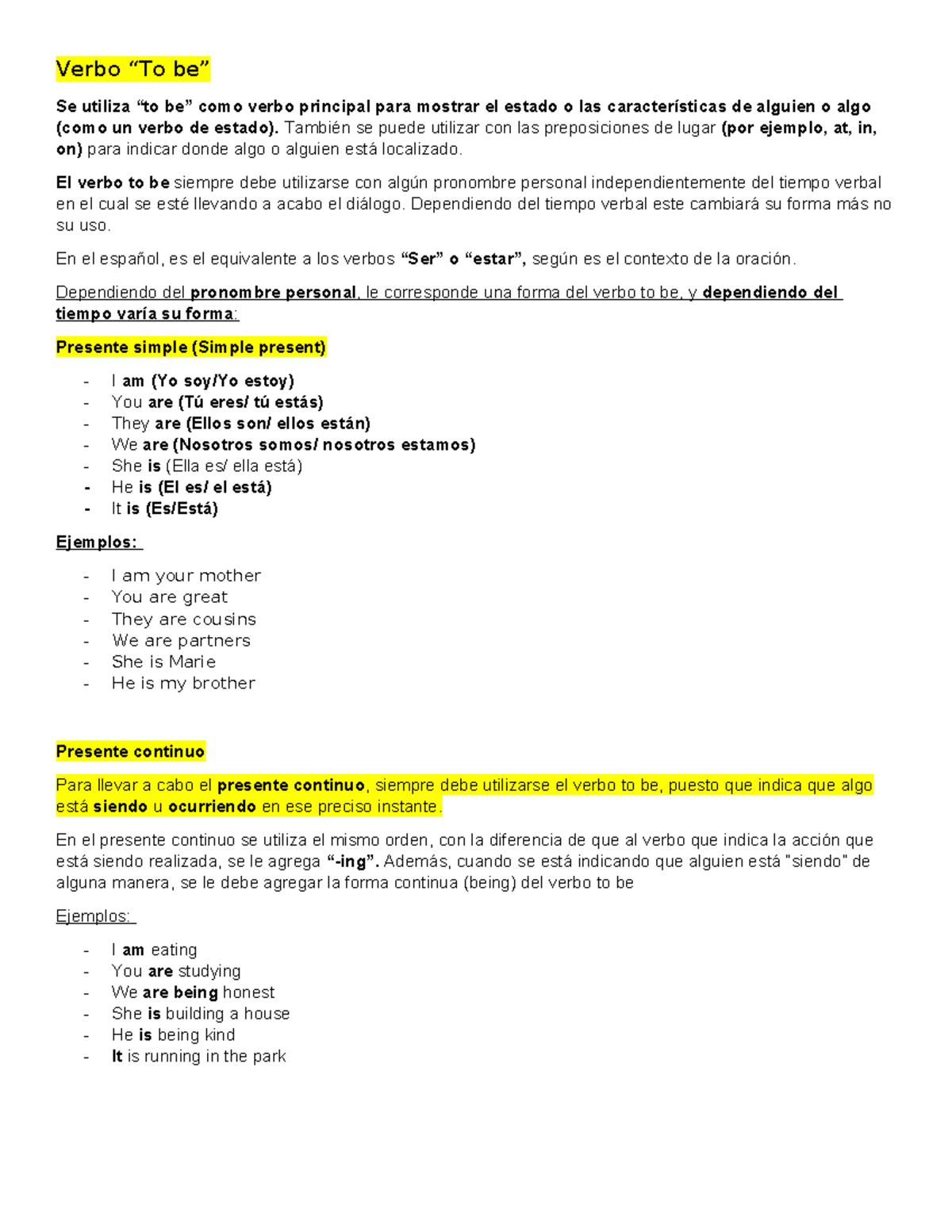 Verbo "To Be" - Uso y Conjugación en Diferentes Tiempos Verbales - Studocu