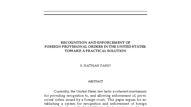 Recognition and Enforcement of Foreign Provisional Orders in the U.S ...