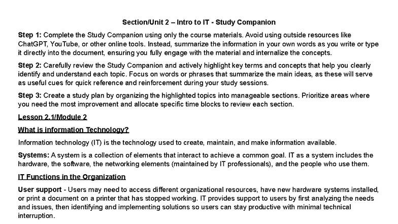 2 IT 101 Study Companion: Key Concepts and Study Strategies - Studocu