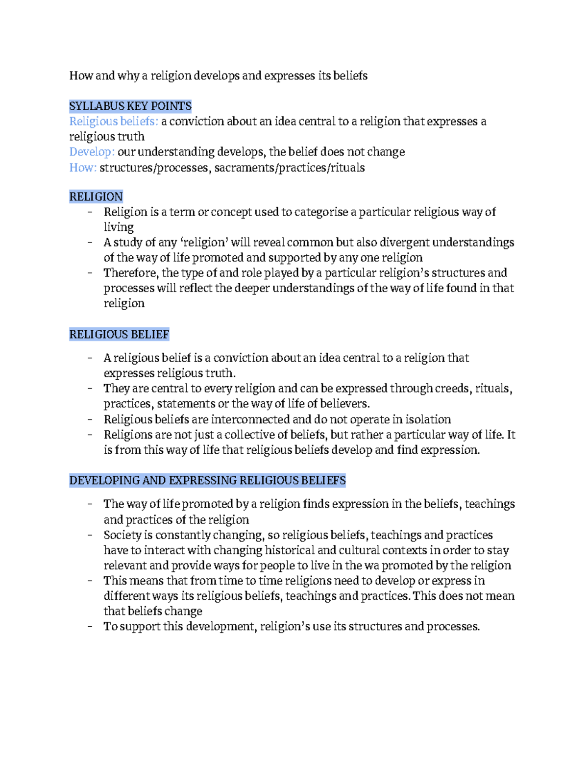 RE UNIT 4 Module 4 - Full Topic Notes on Religion Development ...