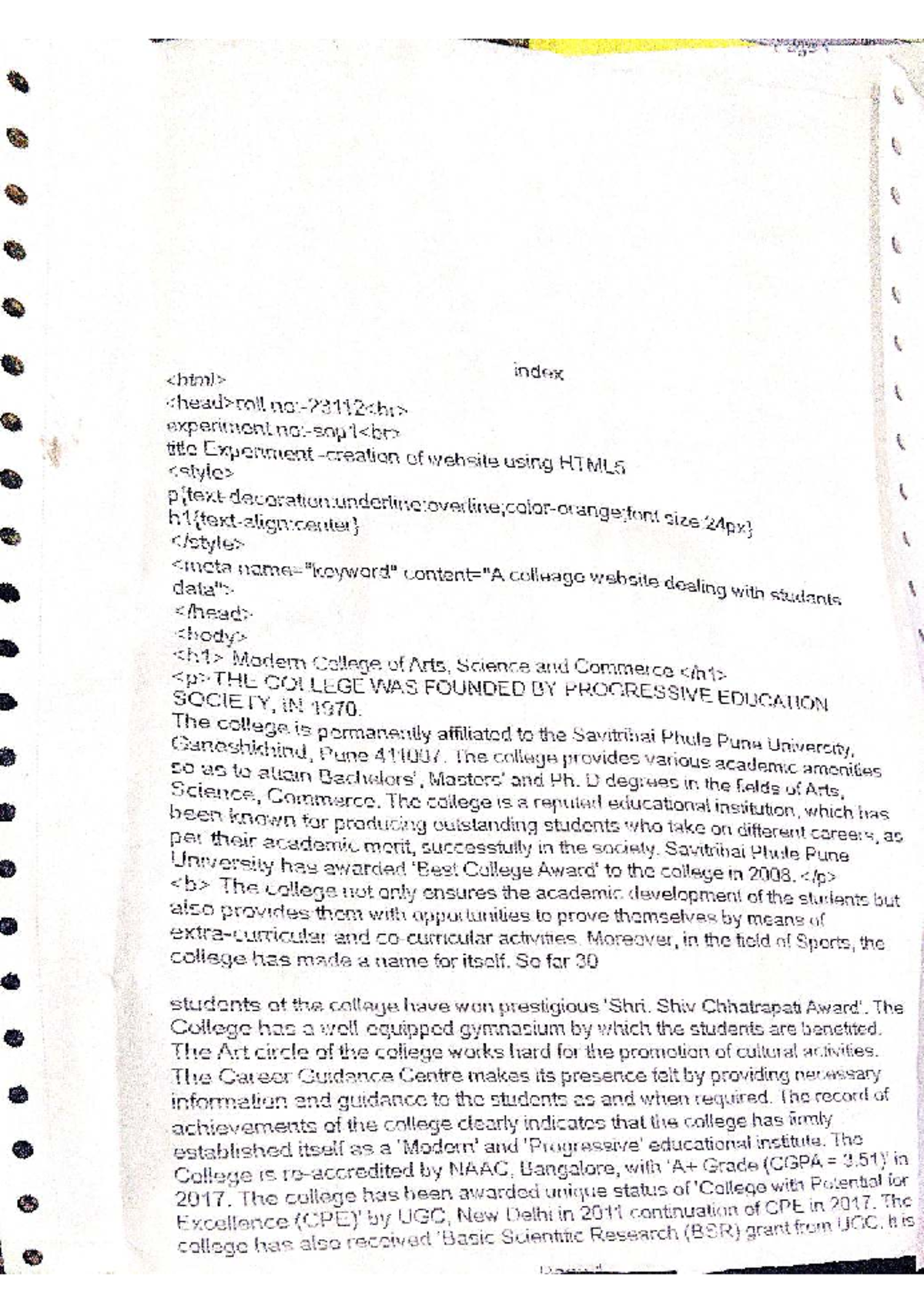 HTML5 Index Experiment: Modern College of Arts, Science & Commerce Overview - Studocu