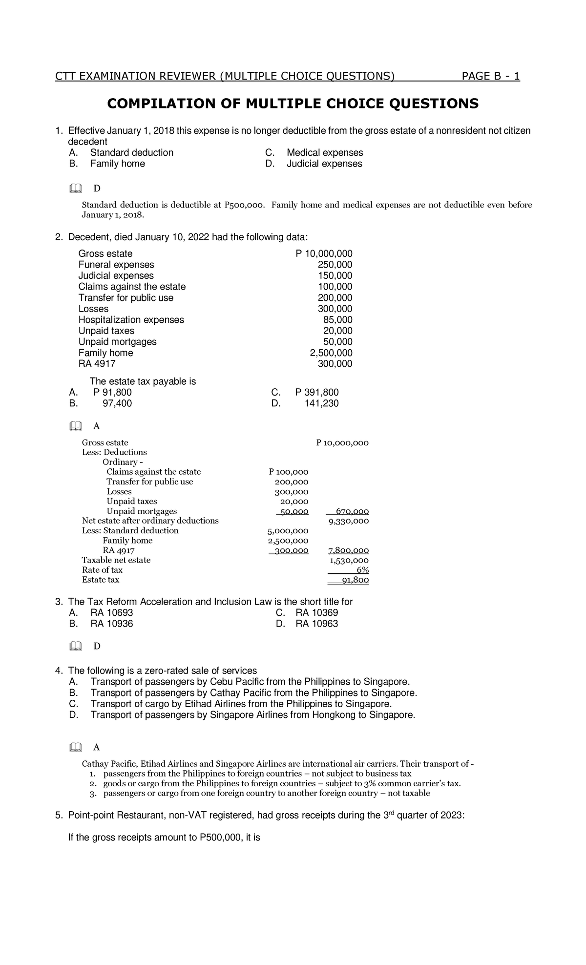 Certified Tax Technician Reviewer Pactt - COMPILATION OF MULTIPLE ...