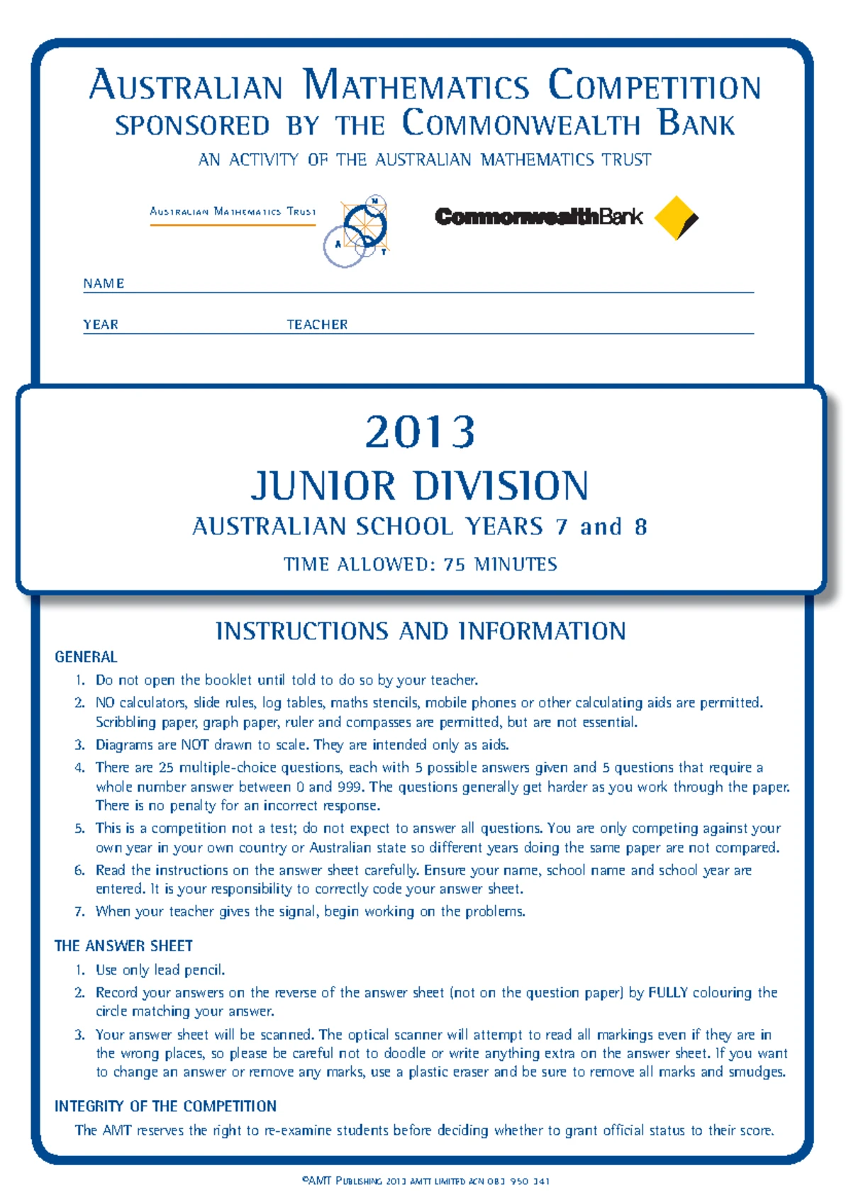 AMC 2022 JUN SOL - Junior Competition Questions & Answers - Studocu