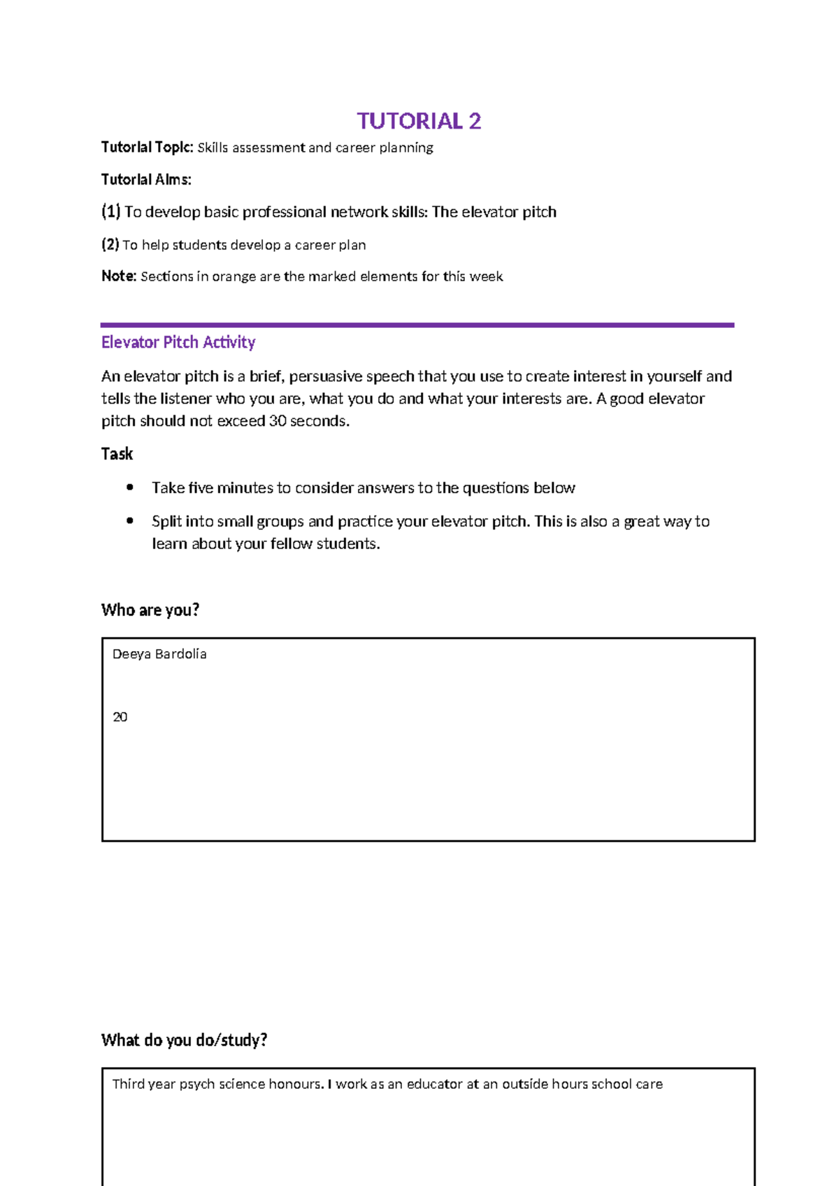 PSYC3034 Tutorial Worksheet 2 - TUTORIAL 2 Tutorial Topic: Skills ...